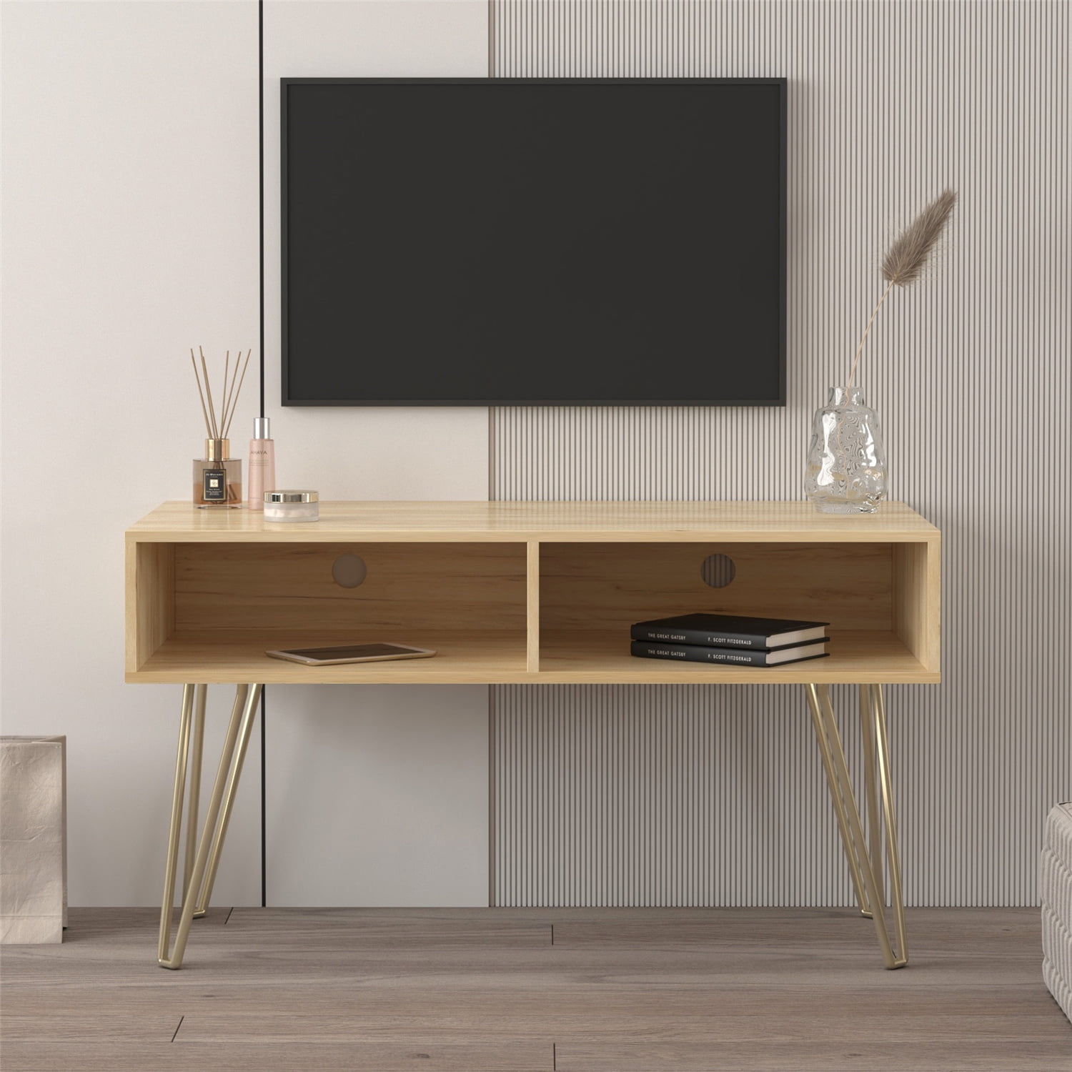 Retro TV Stand, Modern Entertainment Center Media Console Table with 2 ...