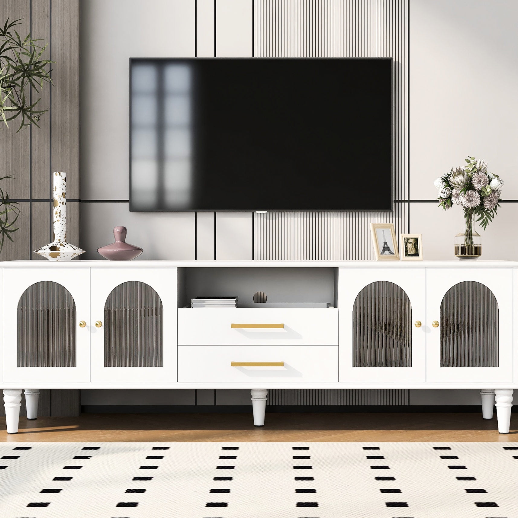 Retro TV Stand for TVs up to 75 Inches | High-Quality MDF, Solid Wood ...