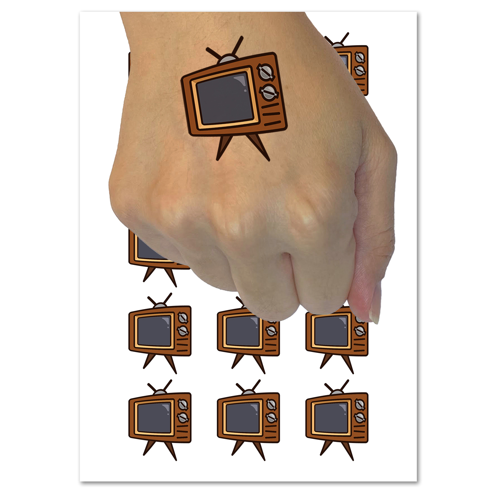 Retro TV Television Water Resistant Temporary Tattoo Set Fake Body Art ...