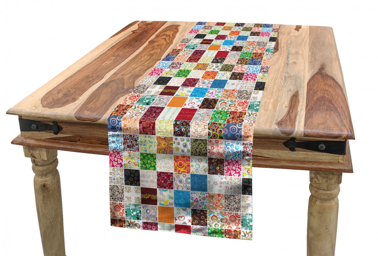 Retro Table Runner, Big Patchwork of Different Patterns Traditional ...