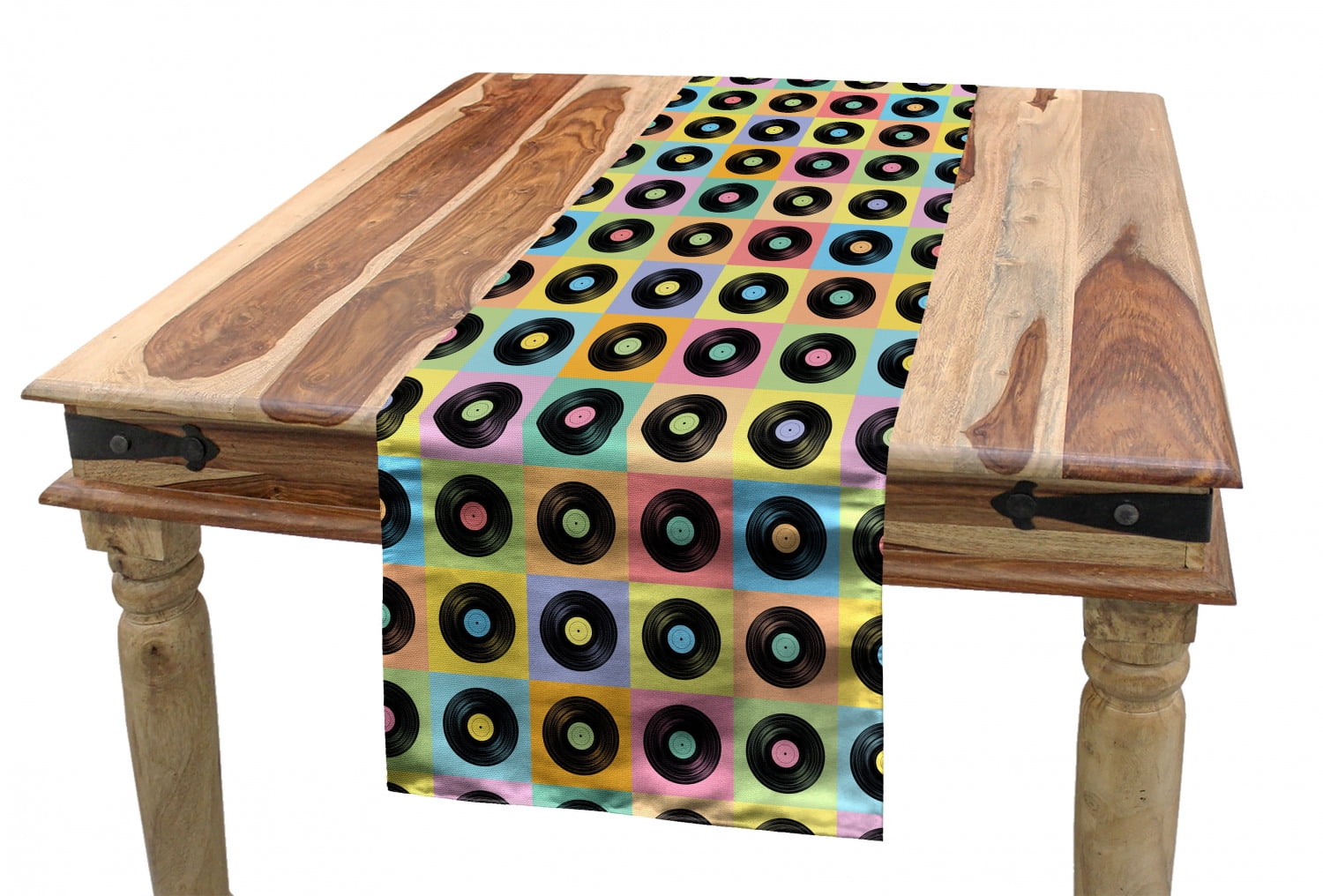Retro Table Runner, Continuing Composition of Colorful Vinyl Discs ...