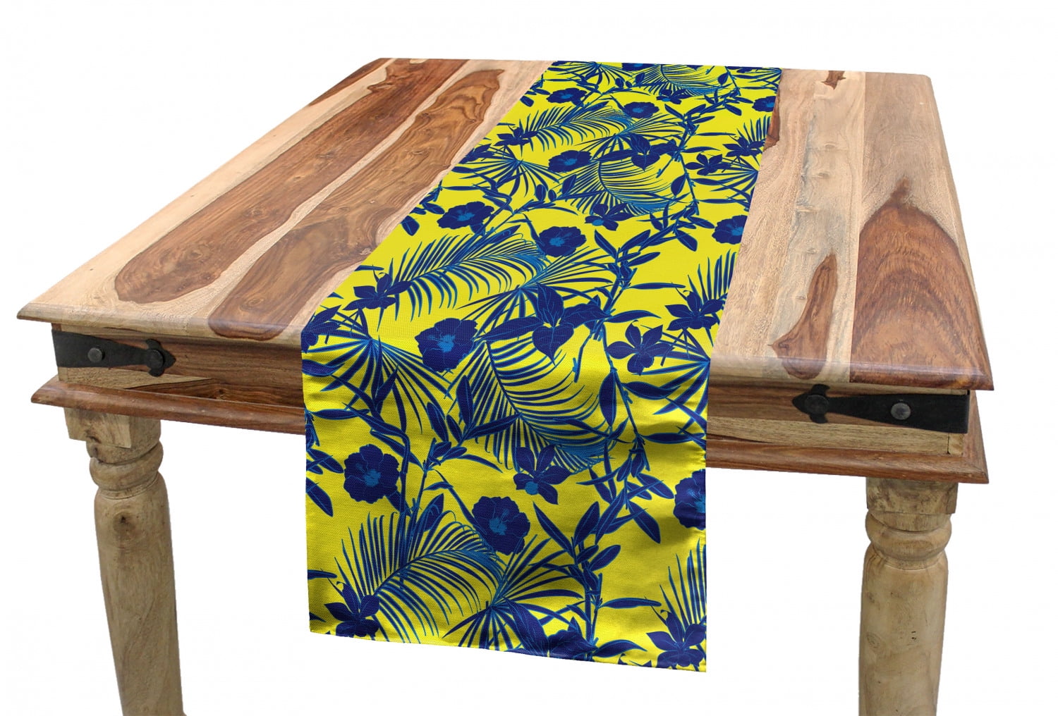 Retro Table Runner, Hawaiian Forest Pattern with Tropical Leaves and ...