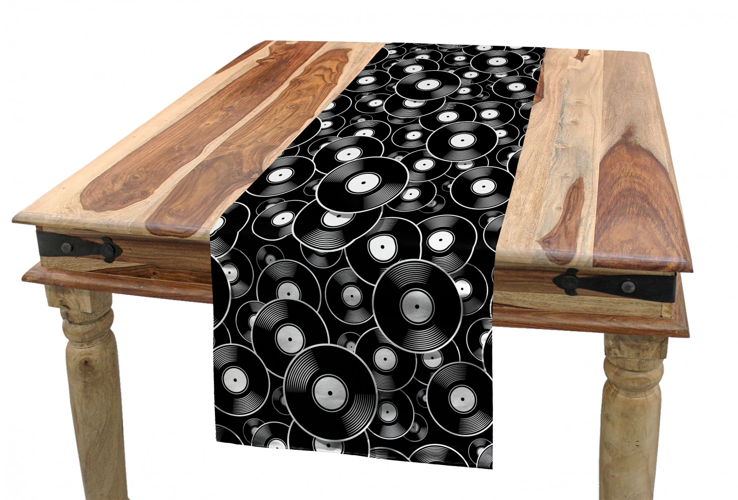 Retro Table Runner, Music Themed Pattern of Repeating Records Old Time ...