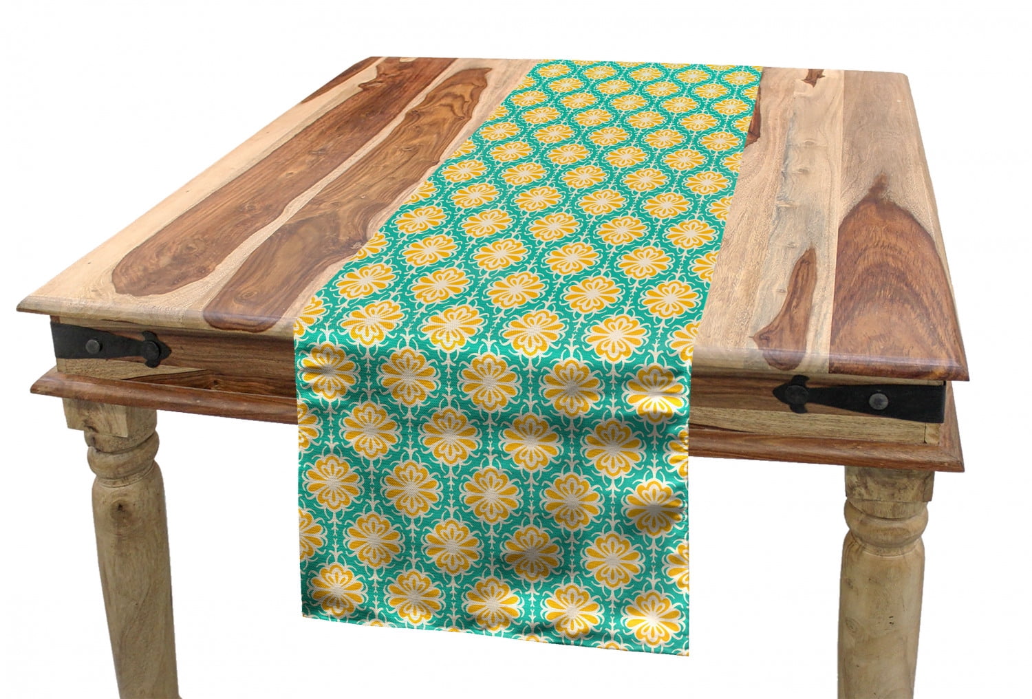 Retro Table Runner, Pattern of Repeating Floral Tiles Old Fashioned ...
