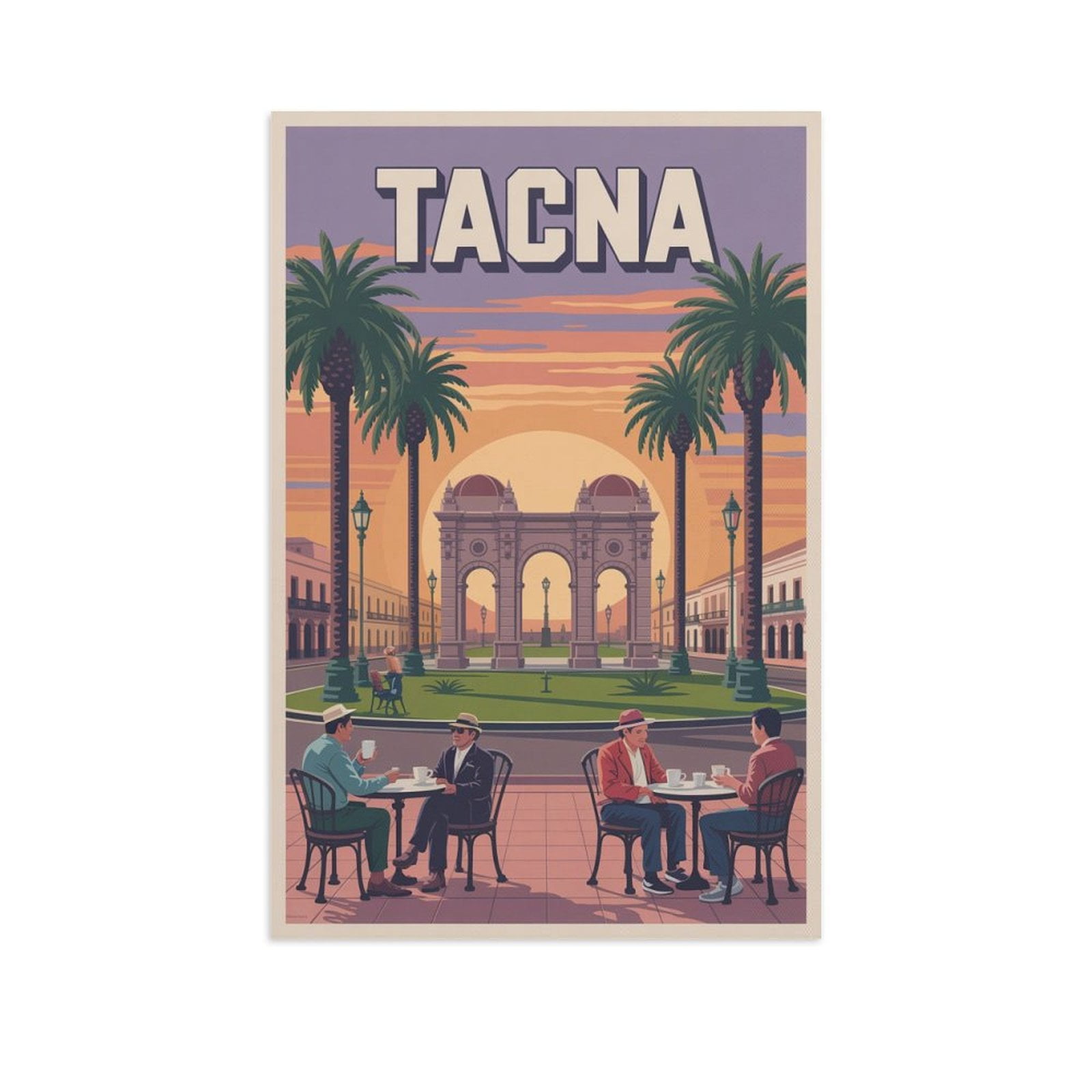 Retro Tacna Peru Travel Poster Featuring Neoclassical Plaza And Palm ...