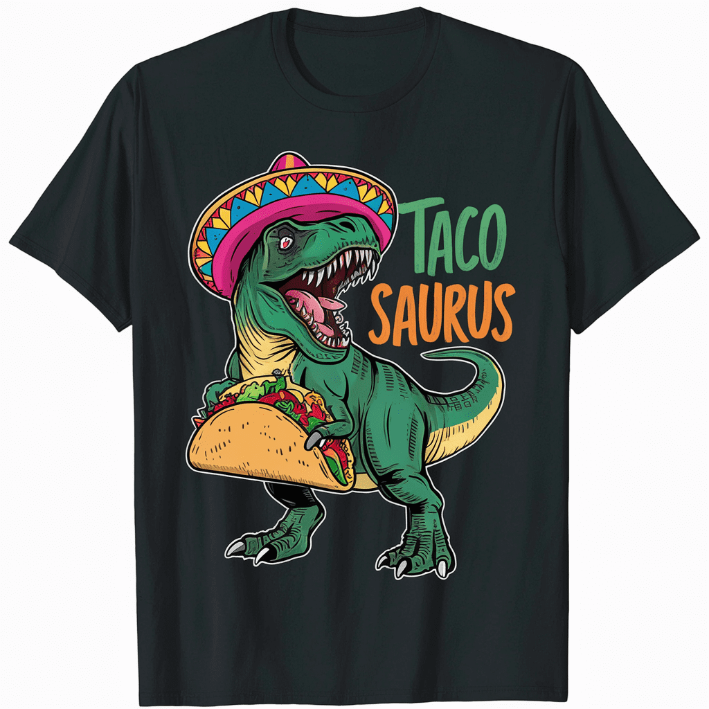 Retro Tacosaurus Taco Dinosaur T rex Funny Cinco de Mayo T-Shirt ...
