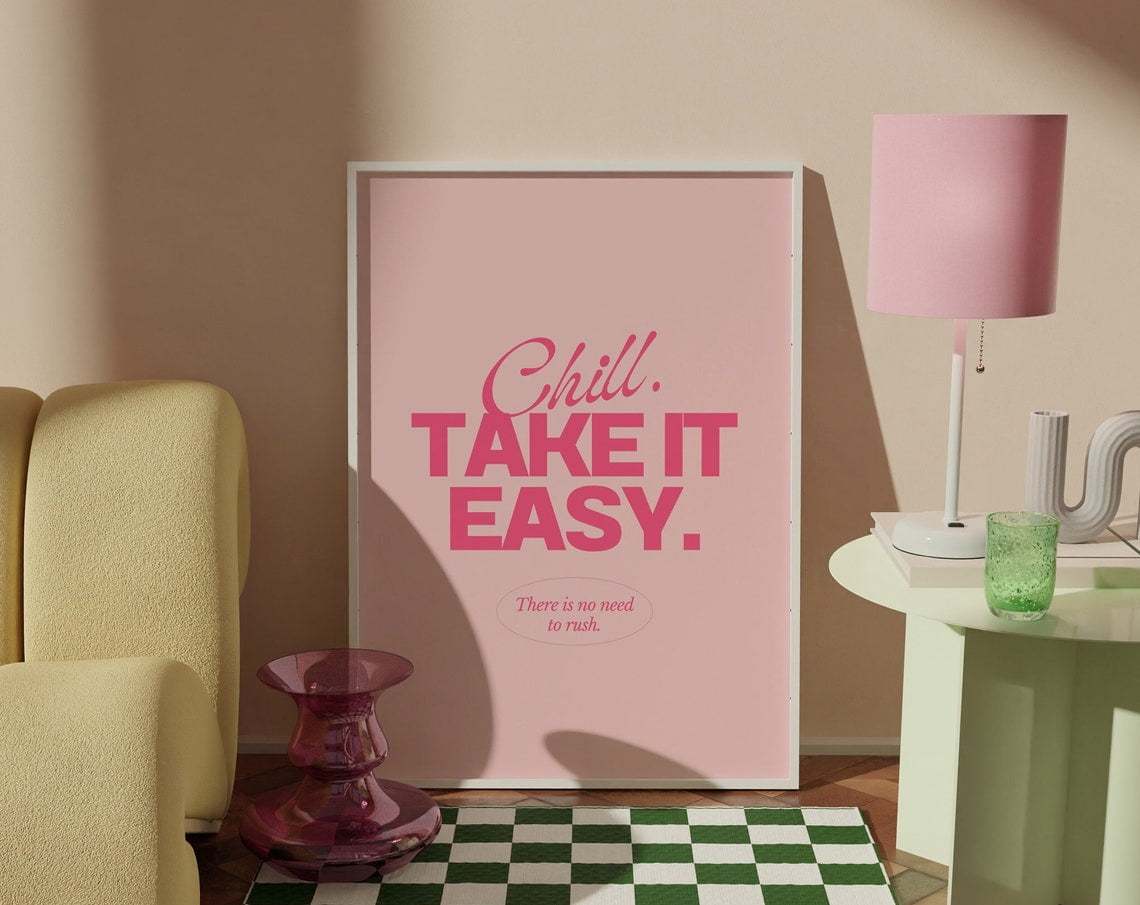 Retro Take It Easy Quote Print • Pink Preppy Prints • Girly ...