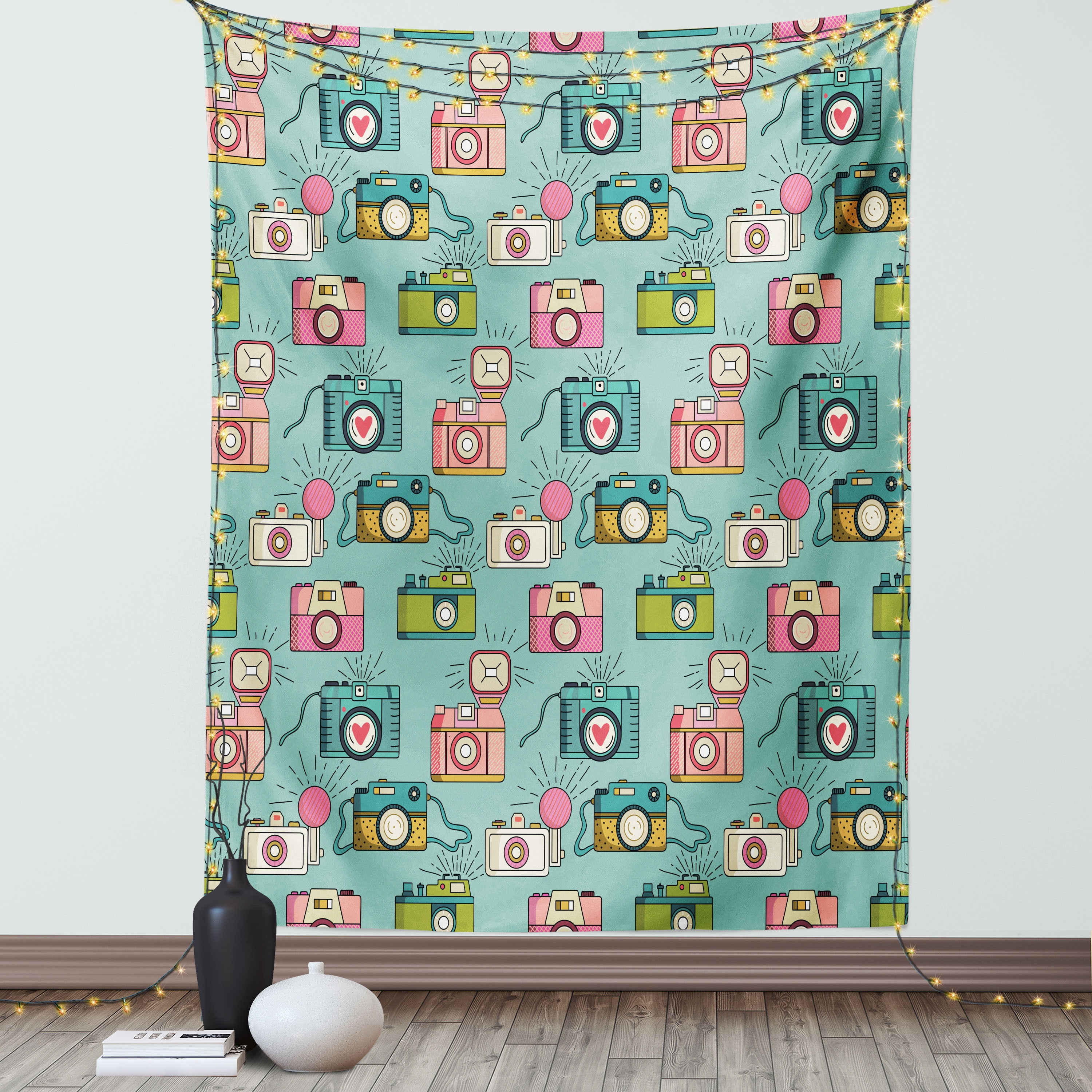 Retro Tapestry, Cheerful Hipster Pattern with Old Analogue Photo ...
