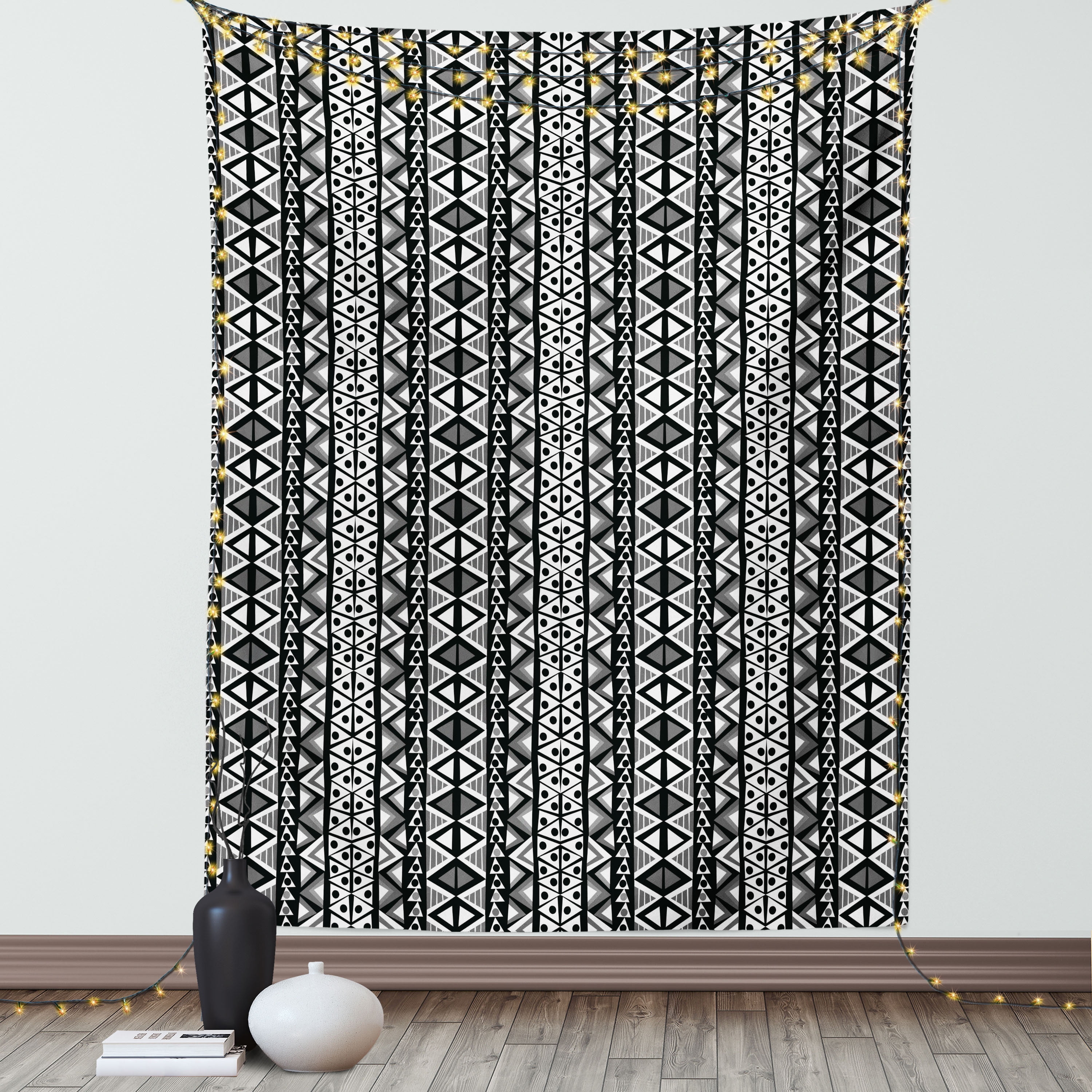Retro Tapestry, Ethnic Boho Aztec Pattern in Black and White with ...