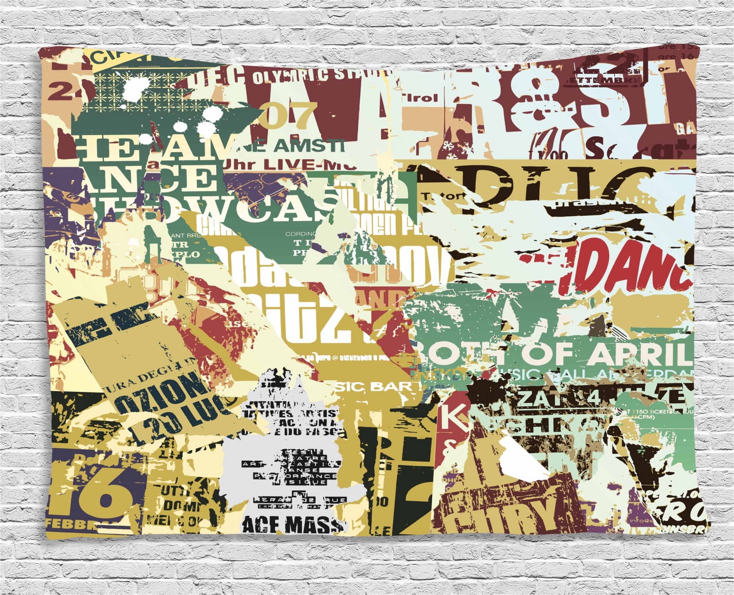 Retro Tapestry, Grunge Style Collage Print of Old Torn Posters ...