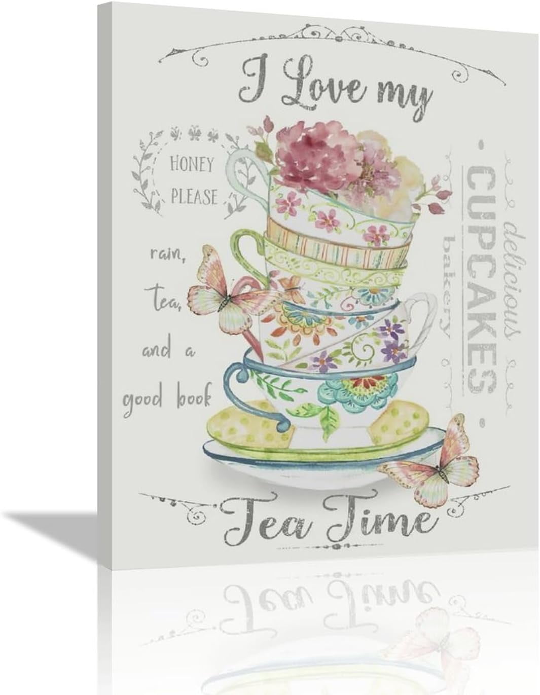 Retro Tea Time Decor Wall Art Cupcakes Afternoon Tea Flower Butterfly ...