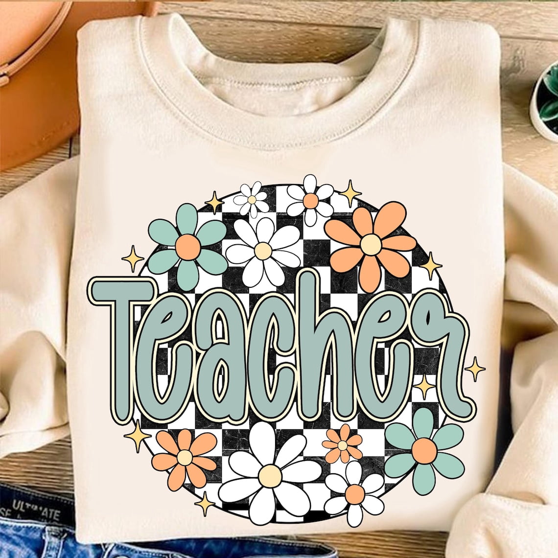 Retro Teacher Floral Checkered, Preppy Floral Teacher Shirt, Teacher ...