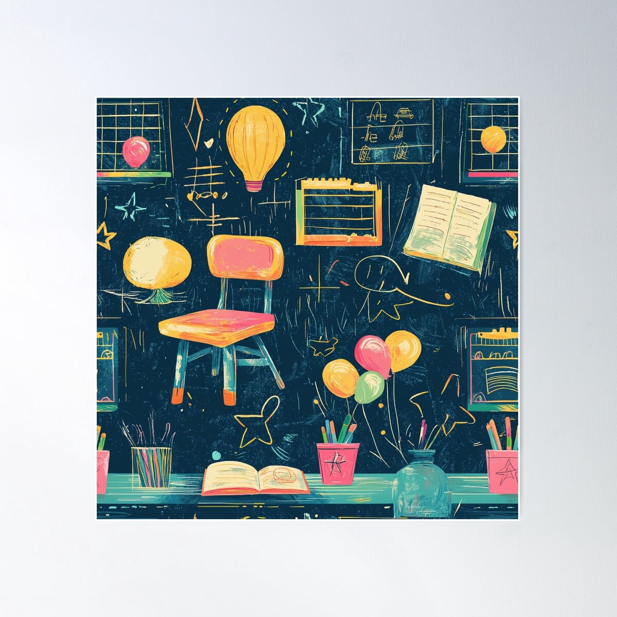 Retro Teacher'S Classroom Decor With Chalkboard Doodles And 80S ...