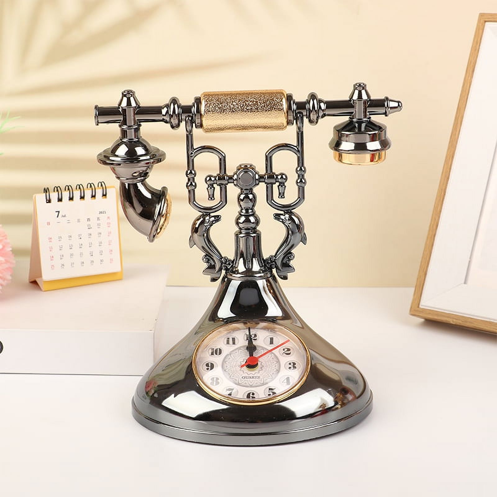 Retro Telephone Model Alarm Clock Creative Timekeeper Desktop Ornament ...