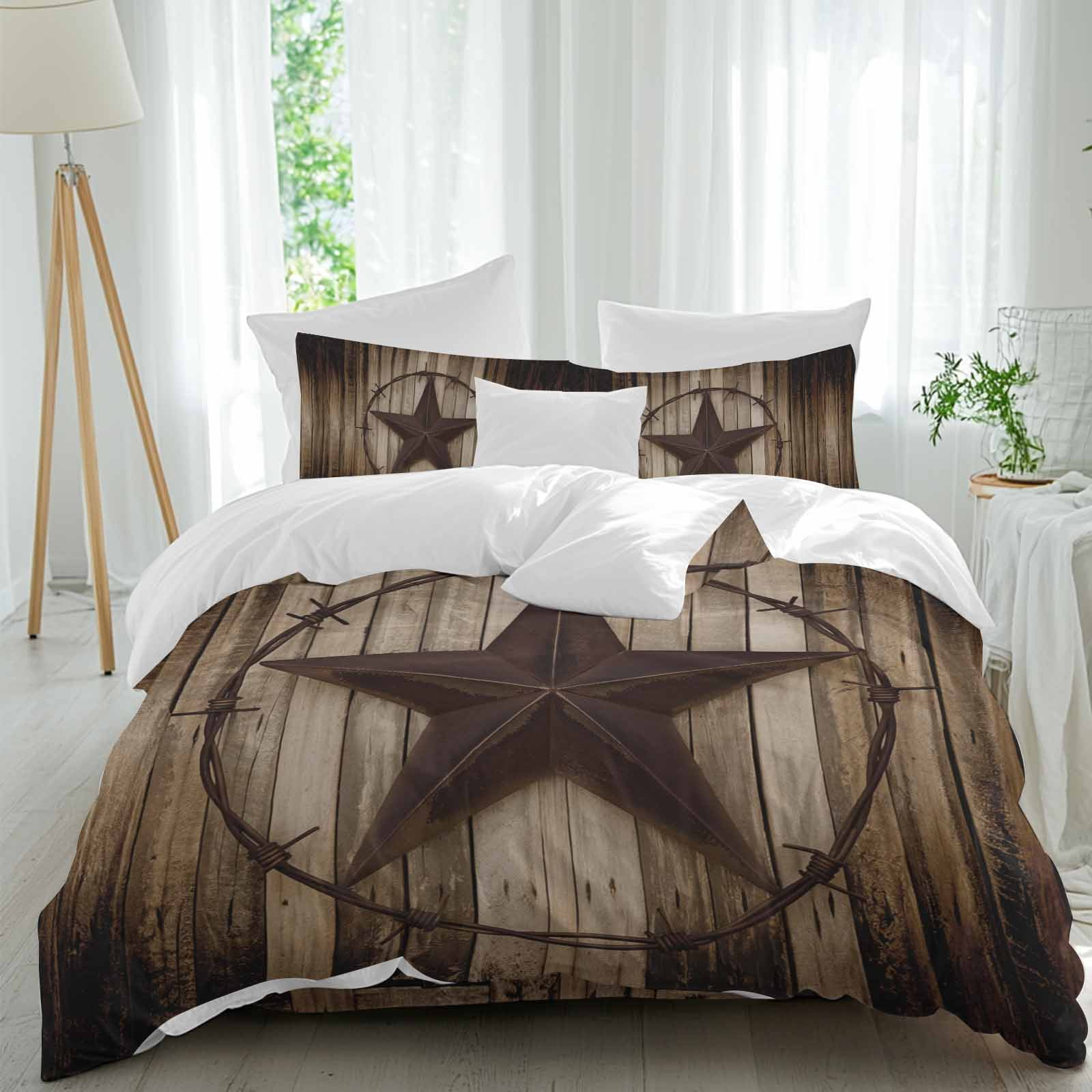 Retro Texas Star Comforter Set California King Size, Brown Wood Grain ...