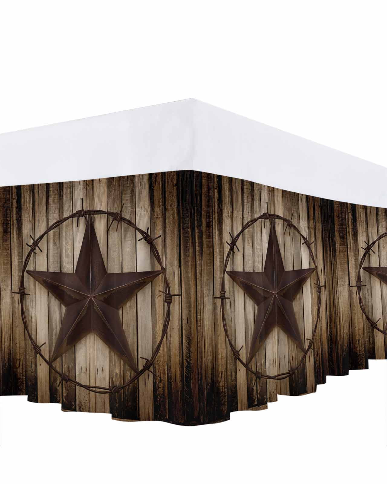 Retro Texas Star Ruffle Bed Skirt Queen Size Brown Wood Grain Wire ...