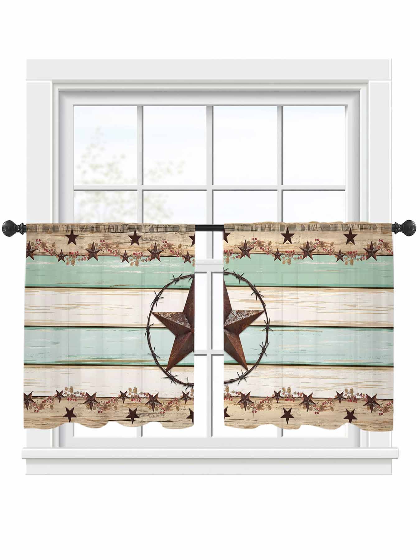 Retro Texas Star Sheer Curtains 54 Inch Long 2 Panels, Bless Our Home ...