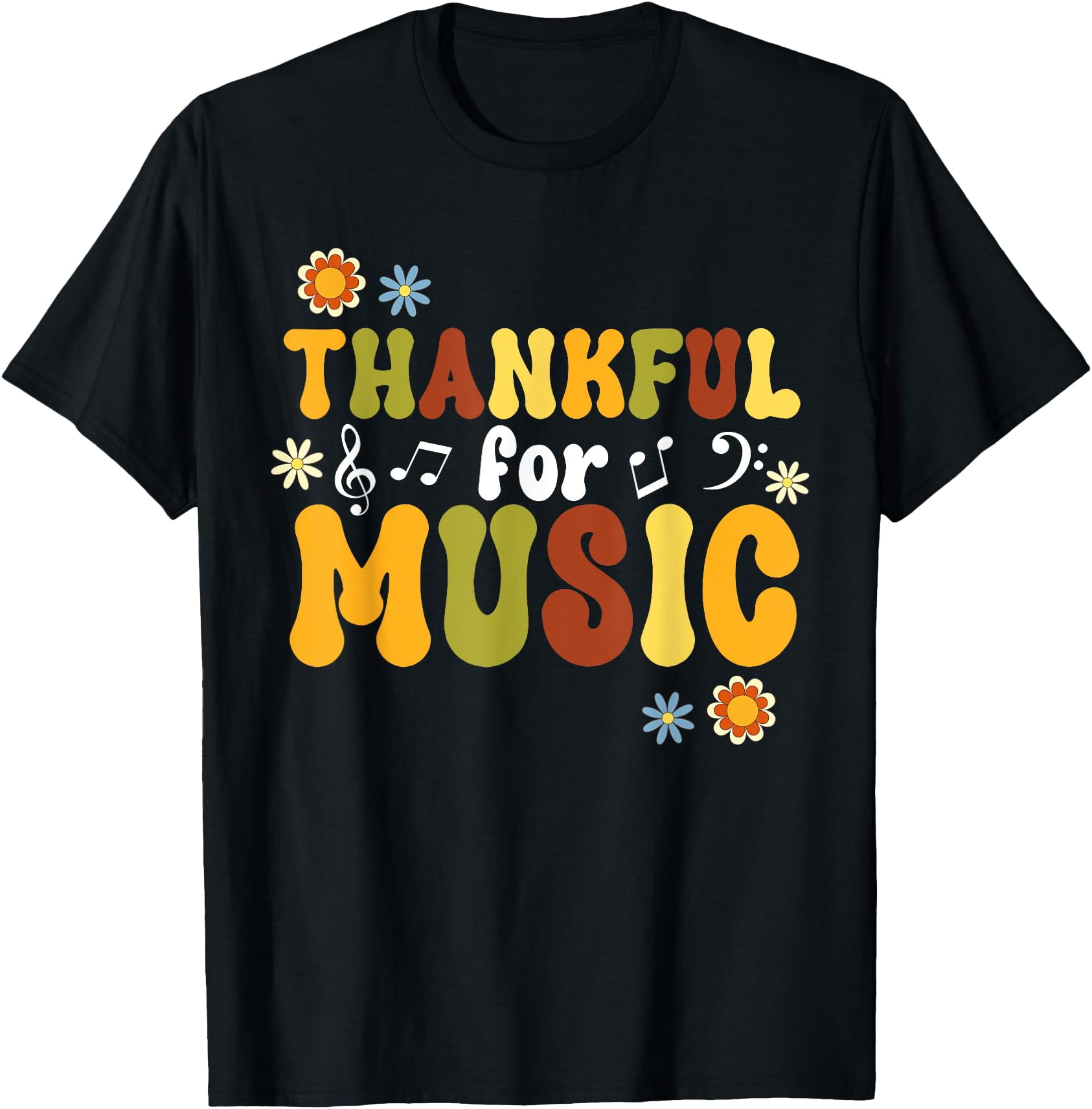 Retro Thankful For Music Floral Music Teacher Thanksgiving Men Women T ...
