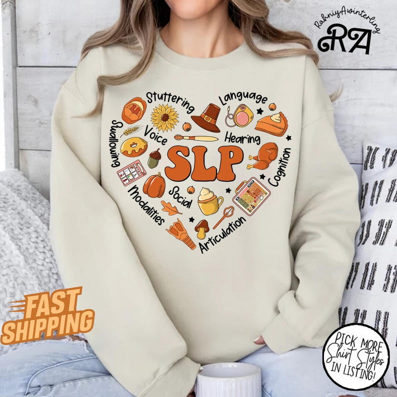 Retro Thanksgiving Speech Therapist Fall Thankful SLP Turkey Sweatshirt ...
