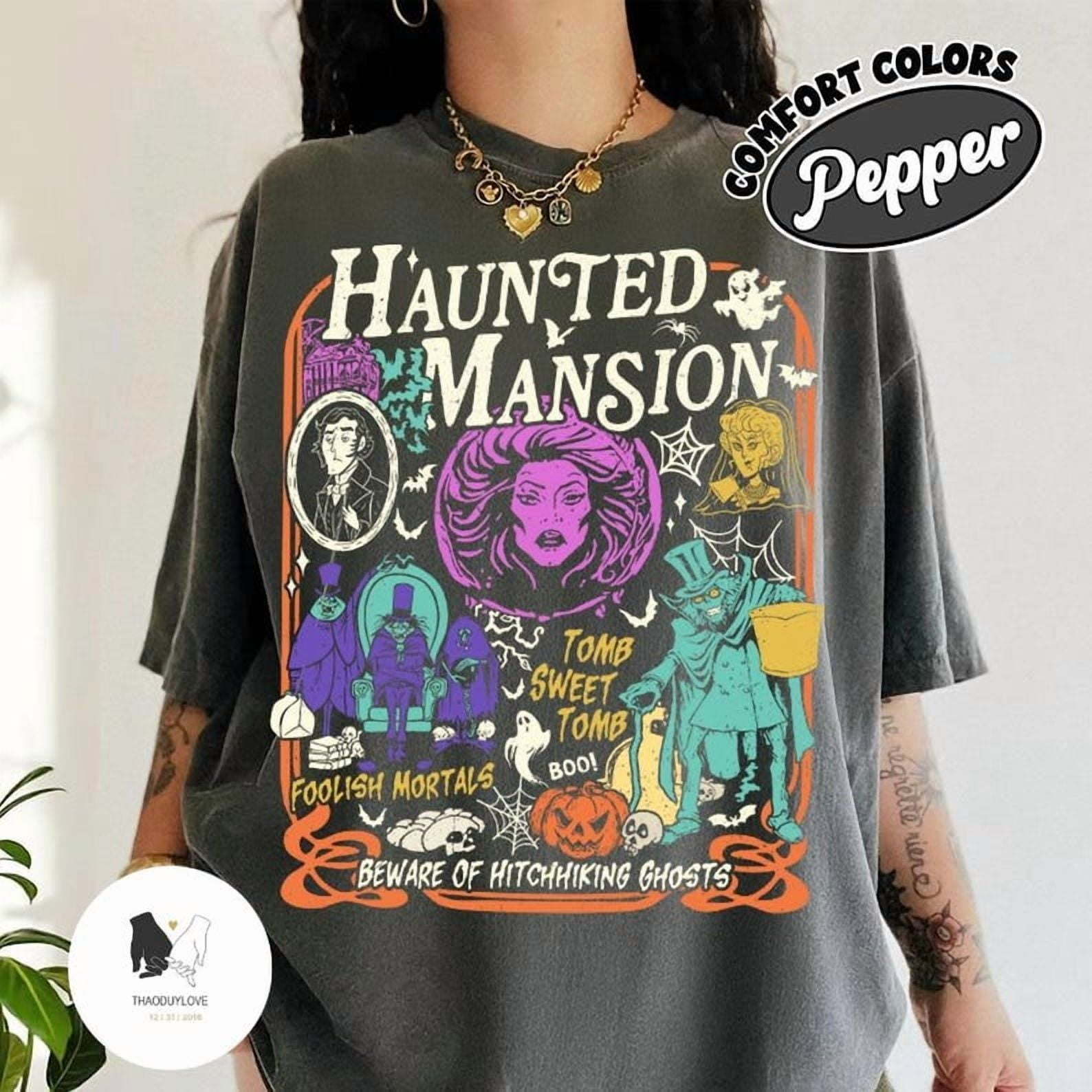 Retro The Haunted Mansion Shirt, Madam Leota Hitchhiking Ghosts The Hatbox Ghost shirt, Welcome ...