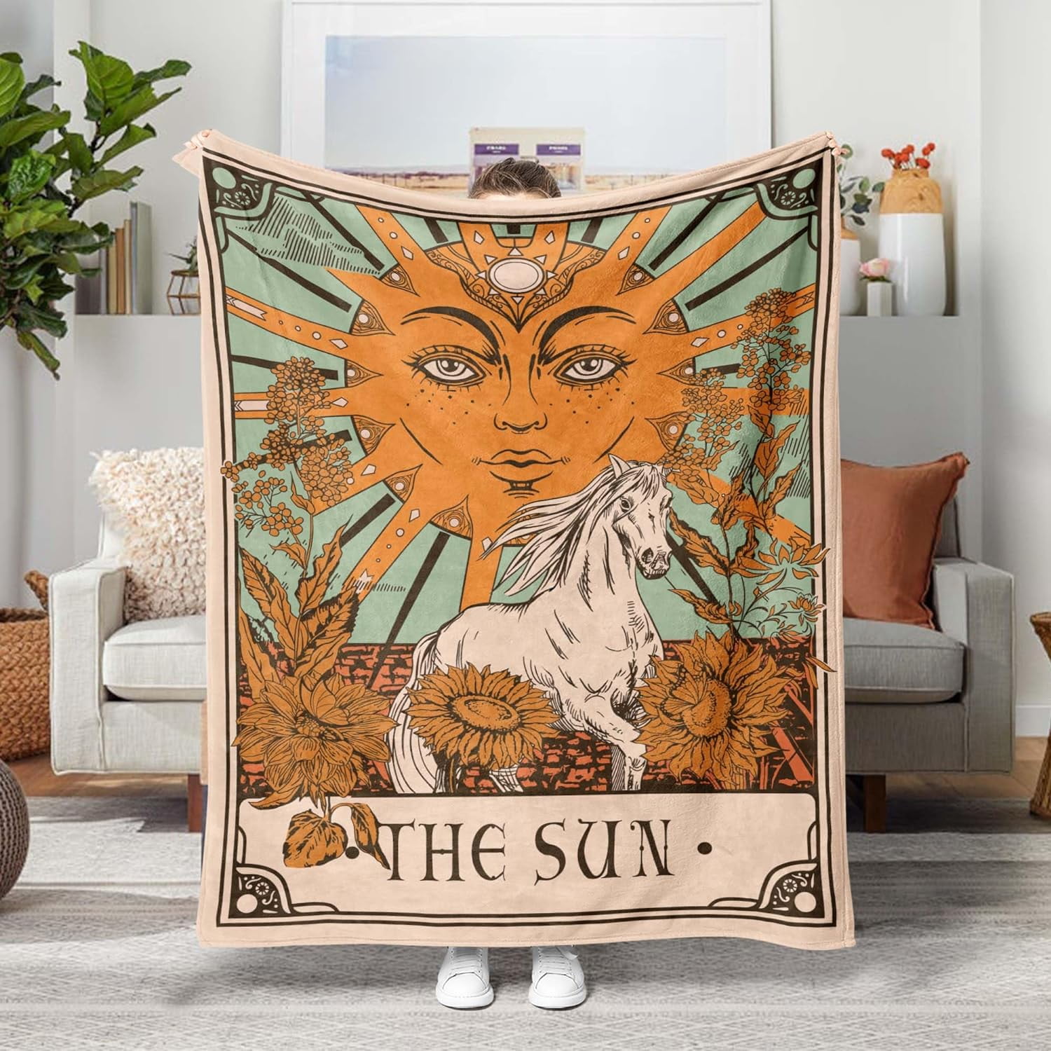 Retro The Star Tarot Card Throw Blanket, Boho Vintage Witch Divination ...