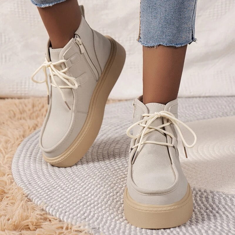 Retro Thick Bottom Short Boots Women 2024 Spring Lace Up Platform Ankle ...