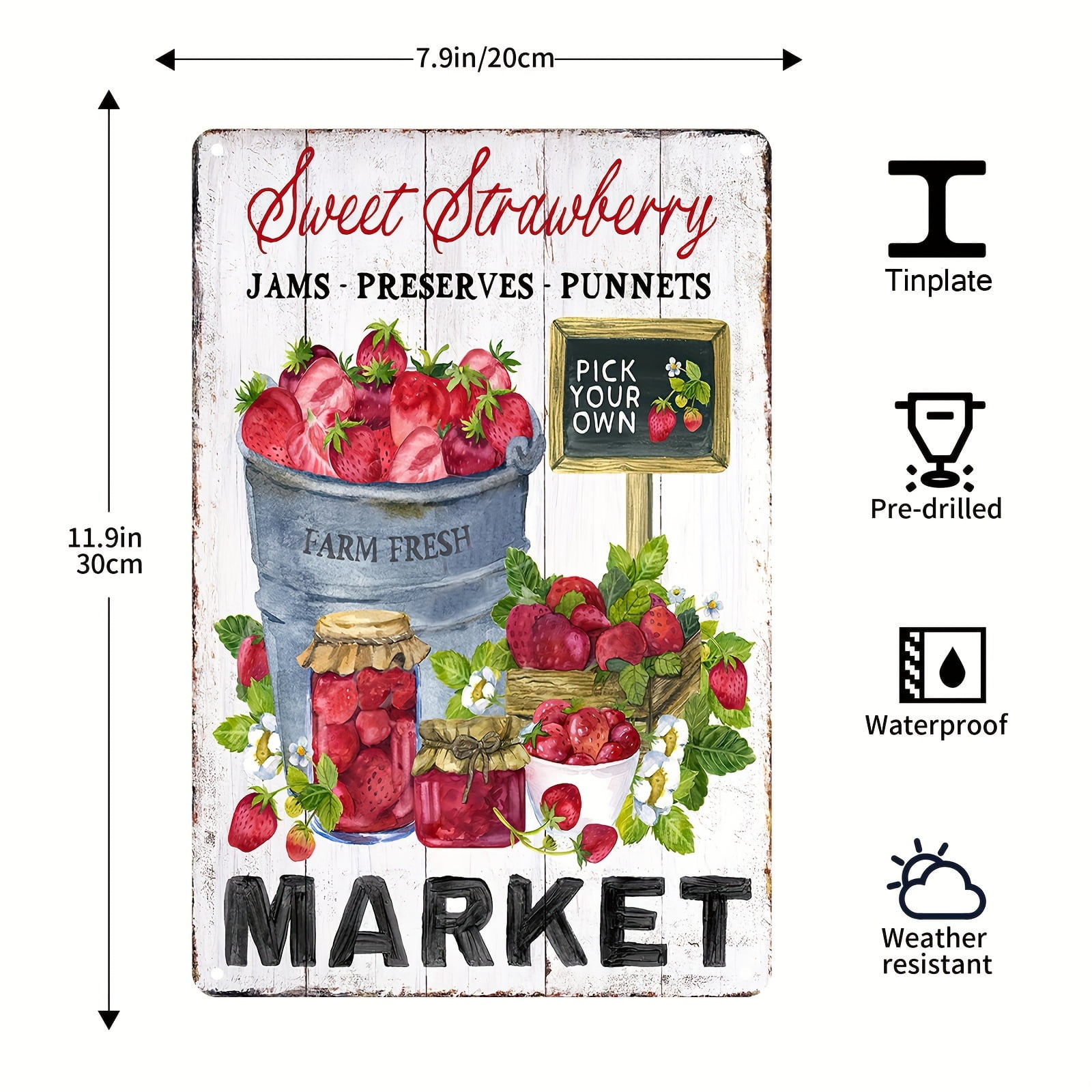 Retro Thick Metal Tin Sign,Farmhouse Home Made Preserves Strawberries ...