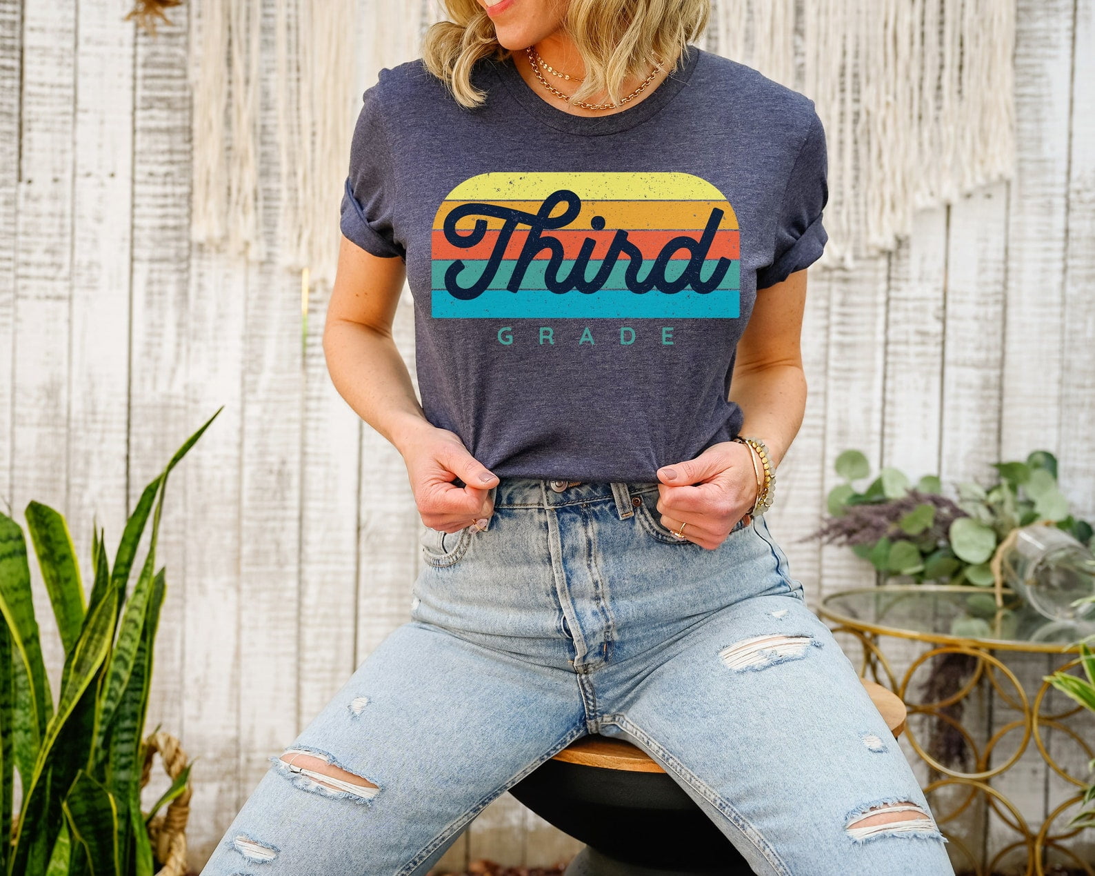 Retro Third Grade Teacher Shirt, Groovy Back to School Team Tee, 3rd Grade Rainbow Matching ...