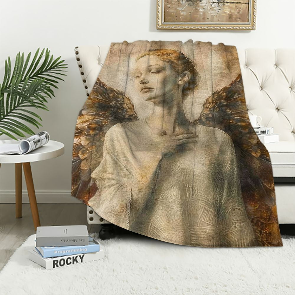 Retro Throw Blanket, Angel Woman in Medieval Vintage Style Mythical ...