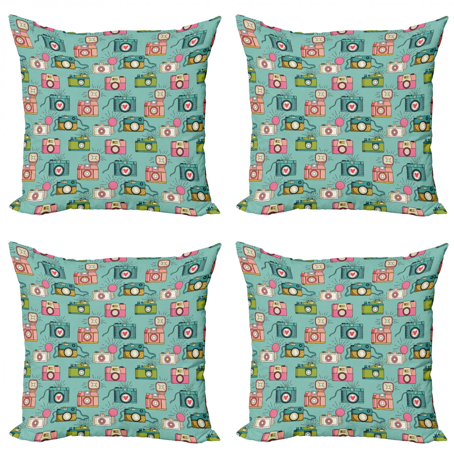 Ambesonne Retro Throw Pillow Cover 4 Pack, Hipster Photo Cameras, 24 ...