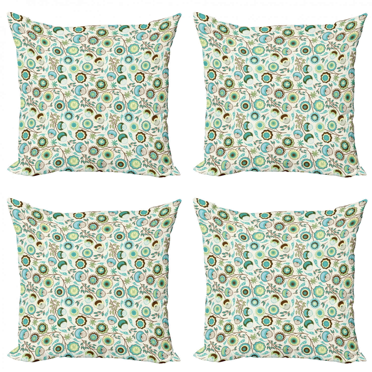 Ambesonne Floral Throw Pillow Cover 4 Pack, Pastel Nature, 16", Mint ...