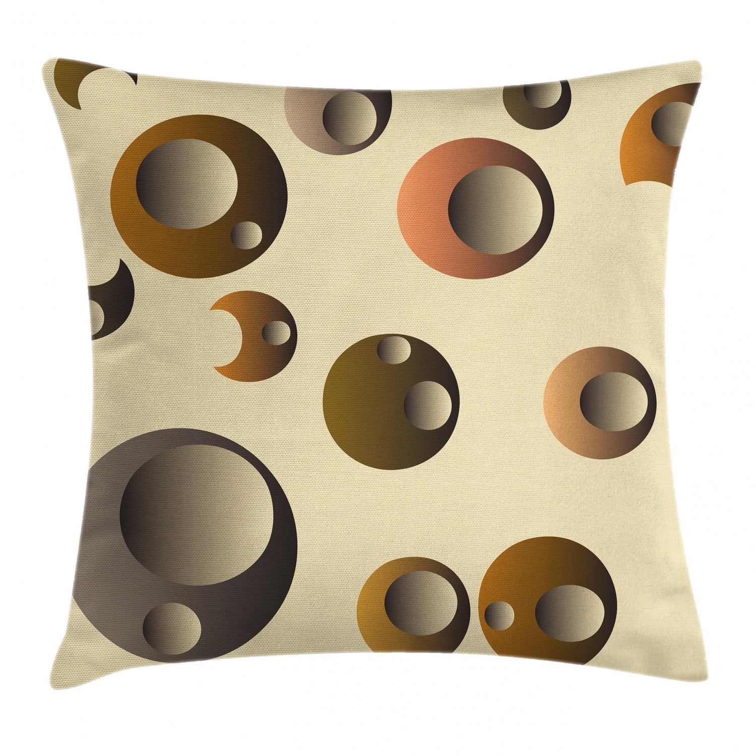 Retro Throw Pillow Cushion Cover, Funky Bubbles in Round Disc Shaped ...