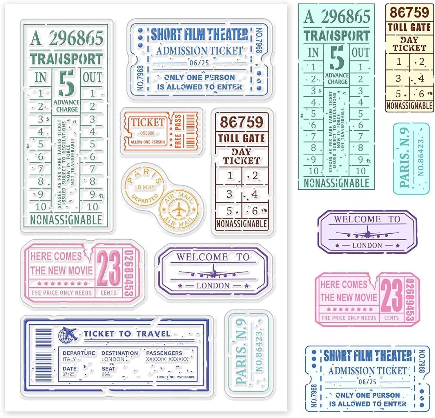 Retro Ticket Clear Stamps Travel Movie Ticket Silicone Stamp Cards for ...
