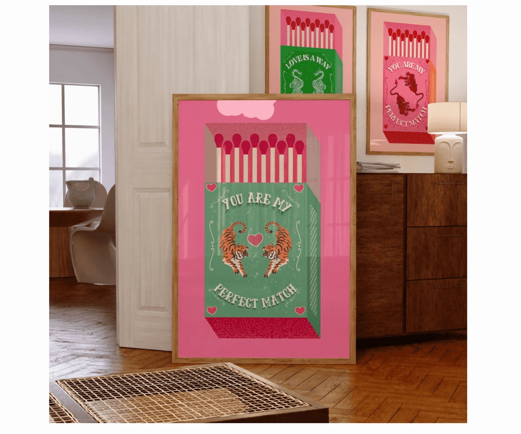 Retro Tiger Matchbox Print: Vintage Pink Art - Walmart.com