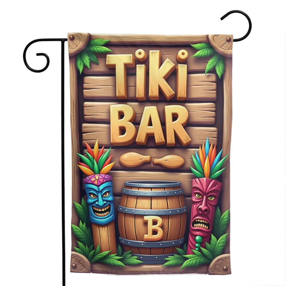 Retro Tiki Bar Polyester Garden Flag 12.5x18 Inch - Double-Sided ...