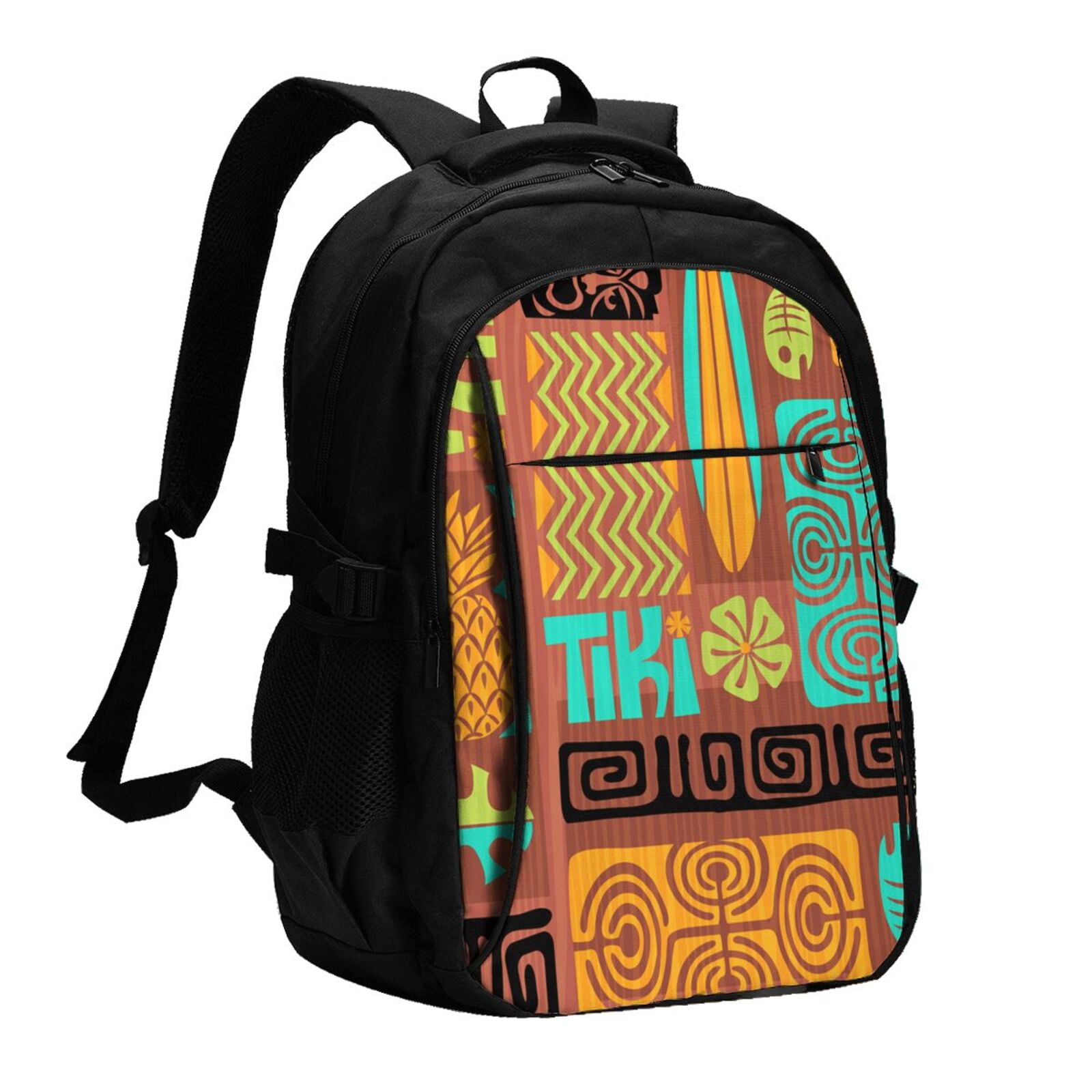 Retro Tiki Tribal Hawaiian Laptop Backpack with USB Charging Headphone ...