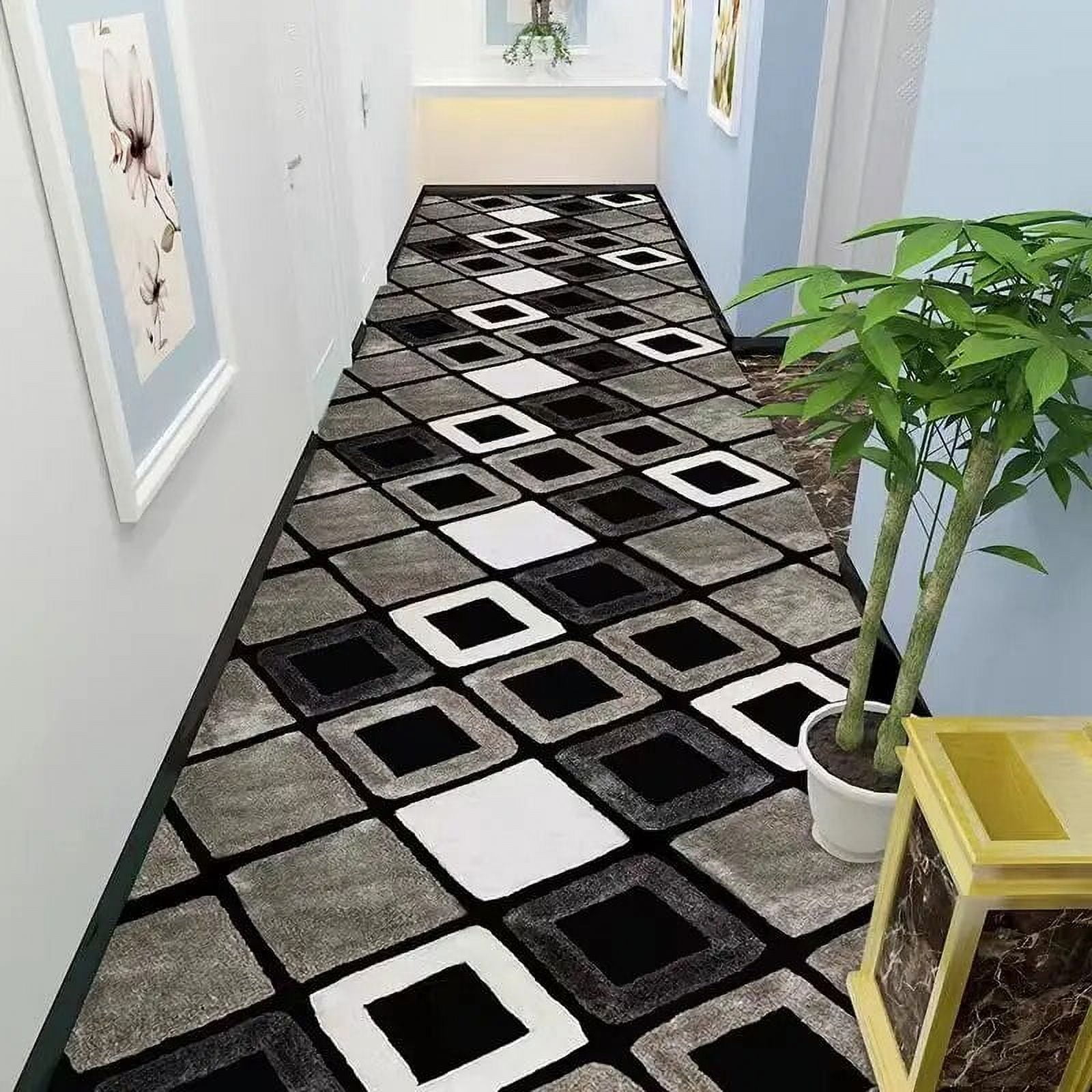 Retro Tile Home Long Corridor Carpet Runner Customizable Hallway Decor ...