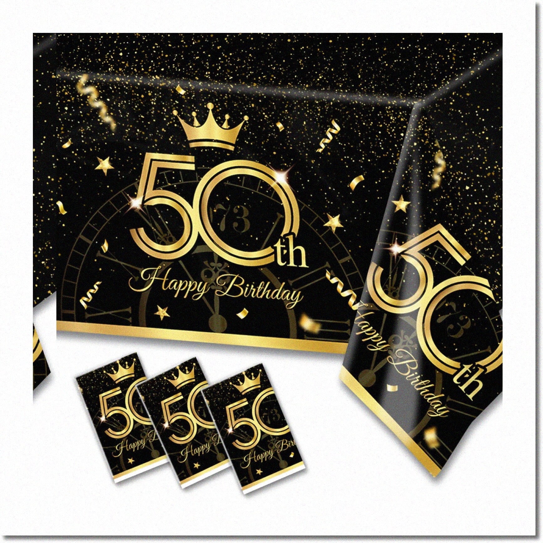 Retro Time Capsule 50th Birthday Tablecloth Set - Vintage Clock Design ...