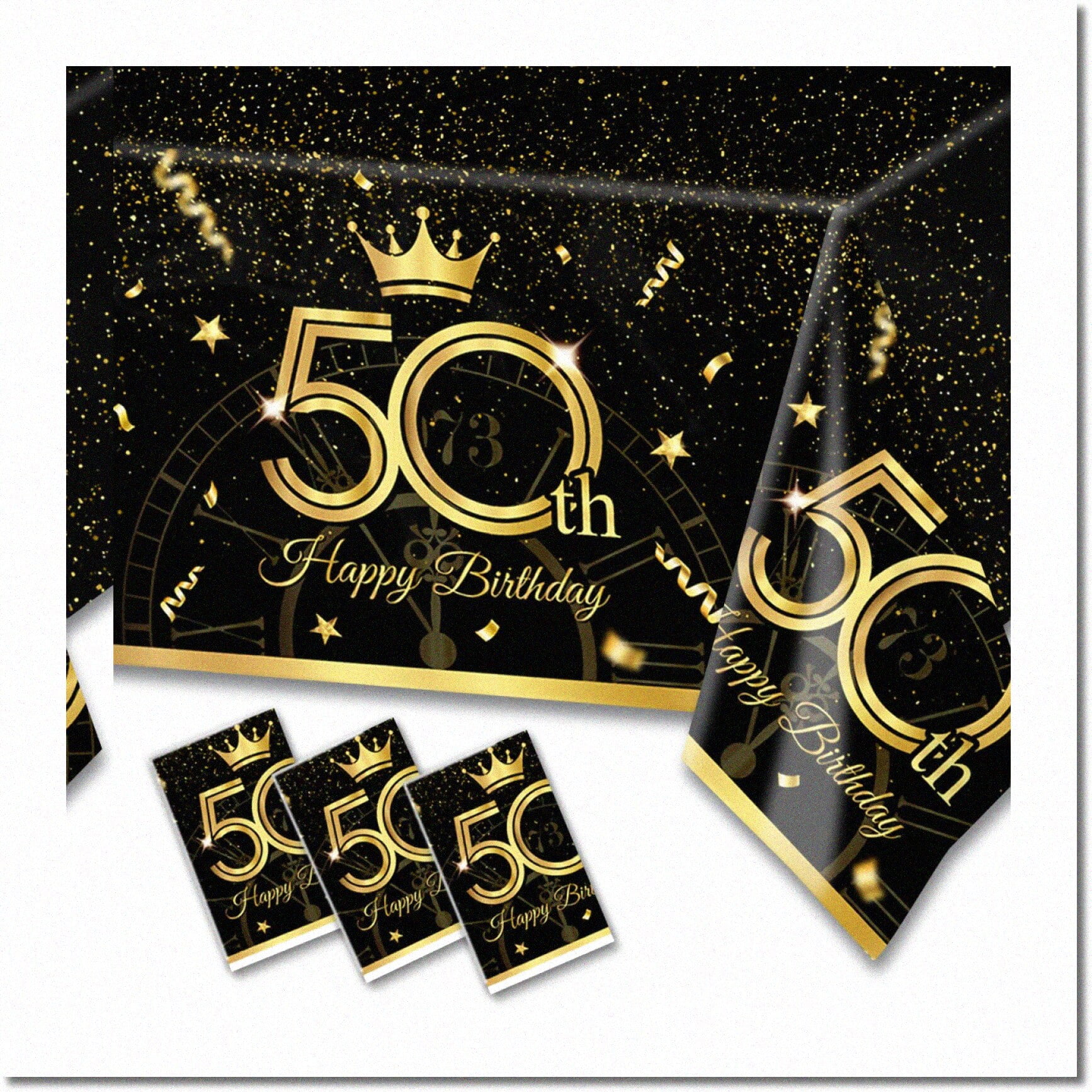 Retro Time Capsule 50th Birthday Tablecloth Set - Vintage Clock Design ...