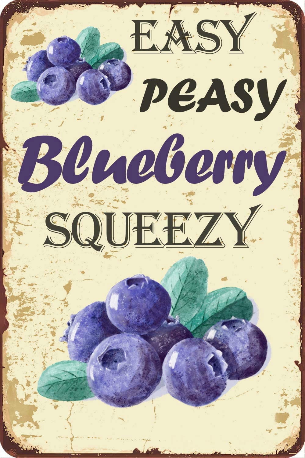Retro Tin Plaque Vintage Tin Sign Easy Peasy Blueberry Squeezy Wall ...