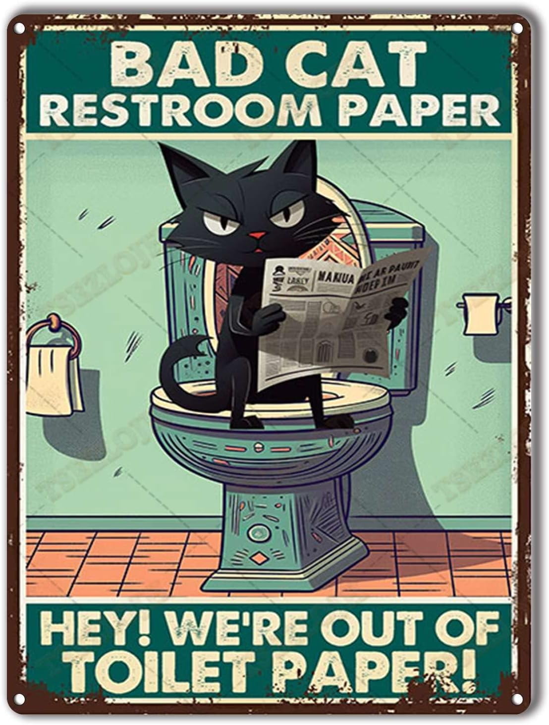 Retro Tin Sign Bad Cat Restroom Paper Home Metal Tin Sign 8x12 Inches ...
