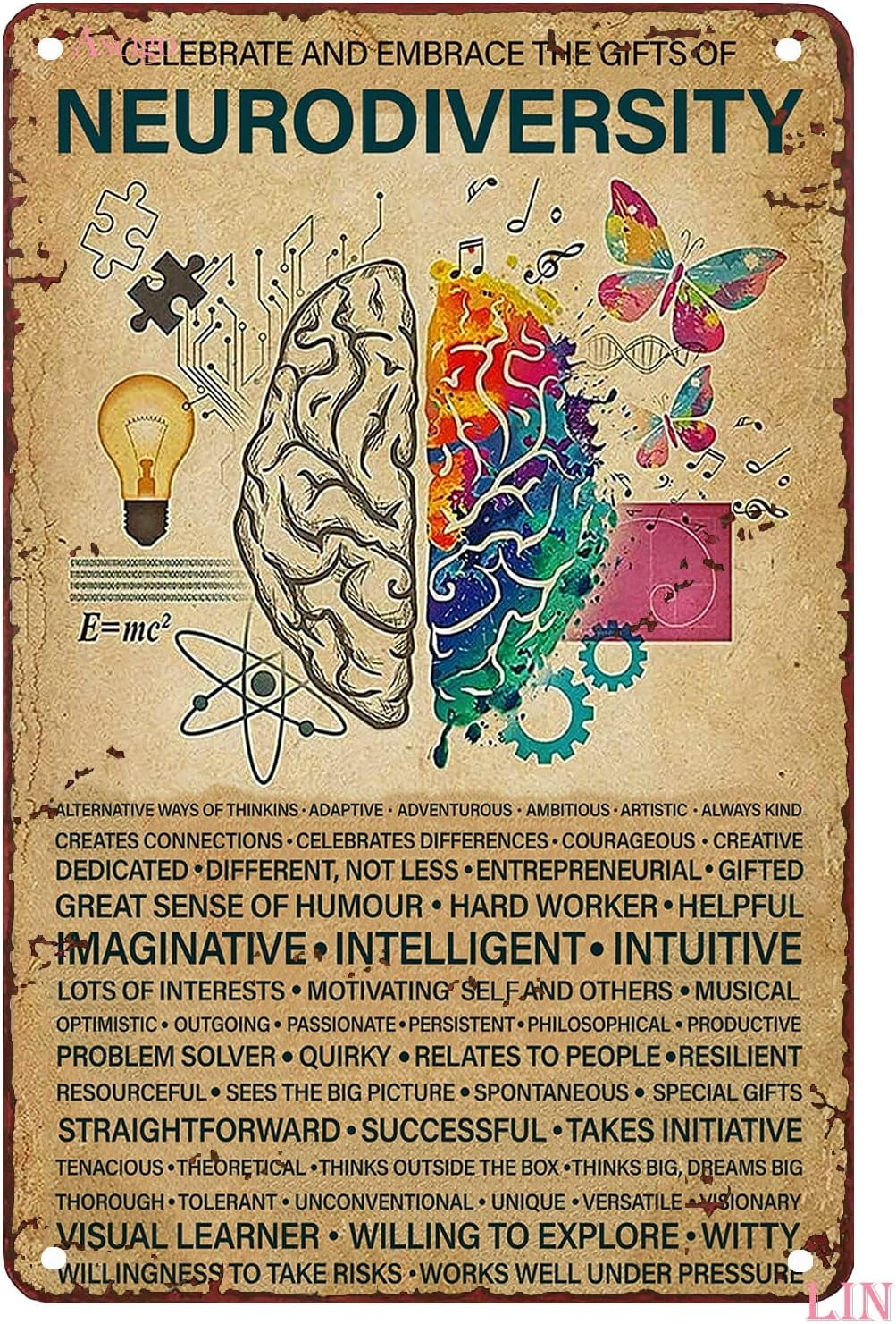 Retro Tin Sign Beurodiversity Knowledge Autism Special Education EMC ...