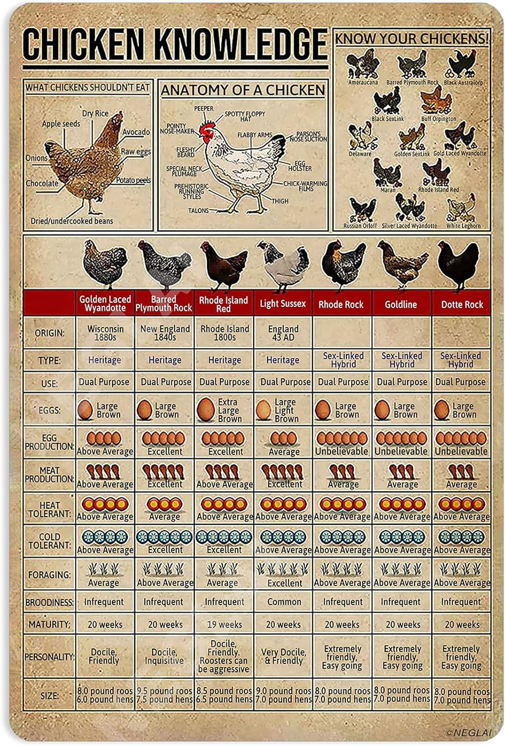 Retro Tin Sign Chicken Knowledge Detail About Chicken Farmer Friends ...