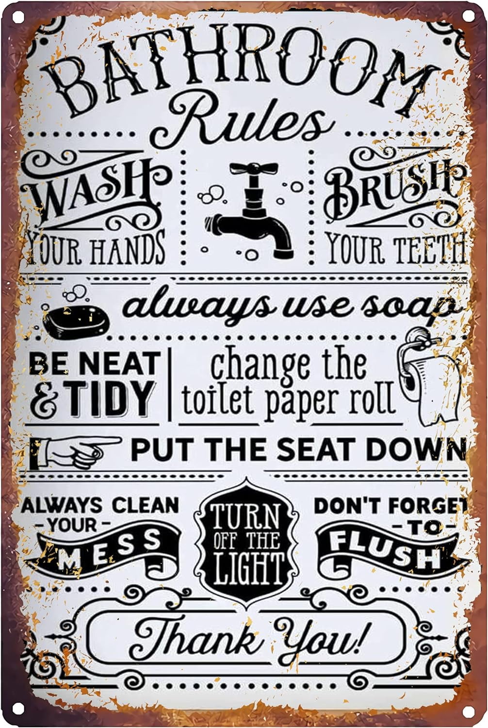 Retro Tin Sign Decor Funny Bathroom Rules Metal Tin Sign Bathroom Man ...