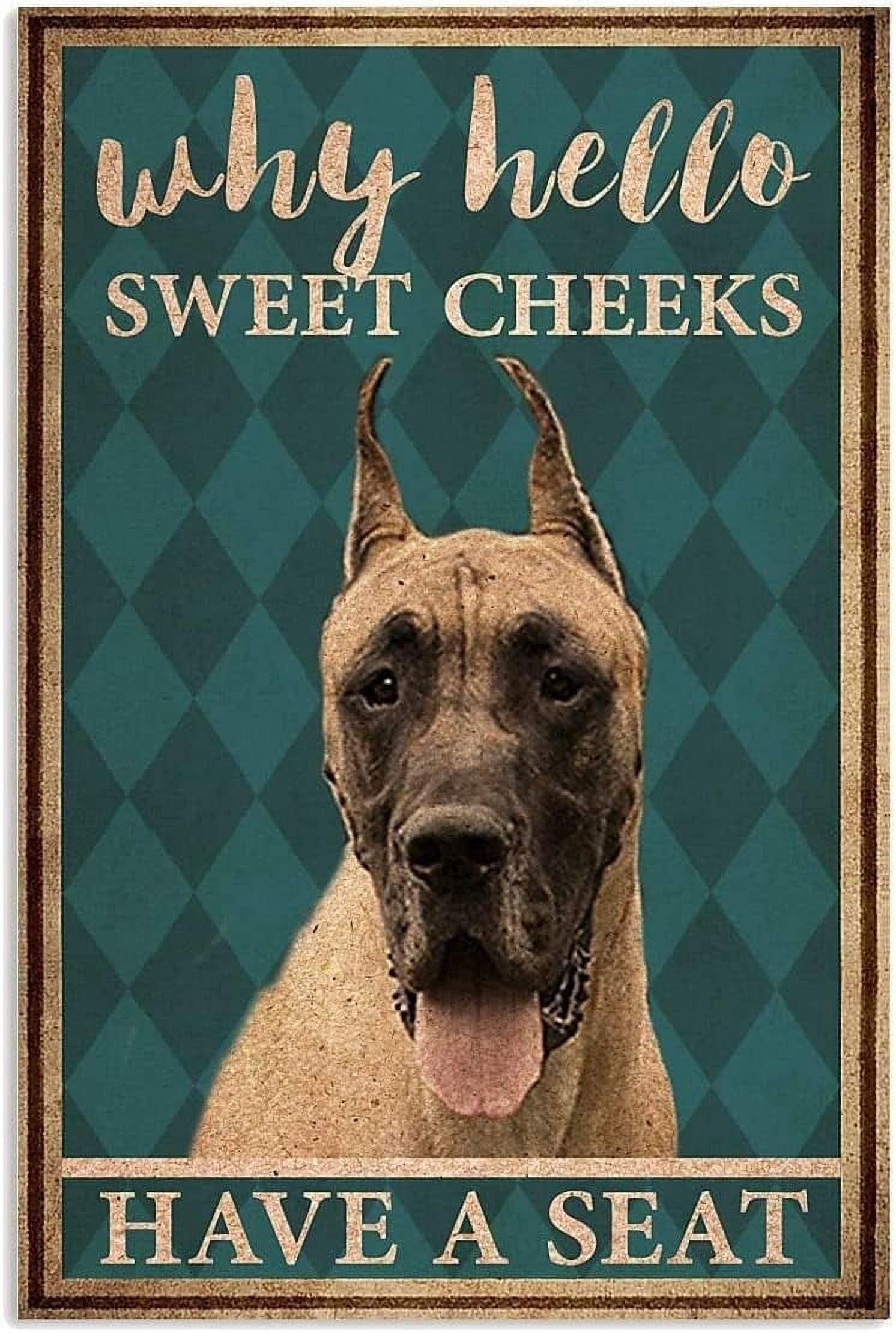 Retro Tin Sign Great Dane Dog Why Hello Sweet Cheeks Have A Seat ...