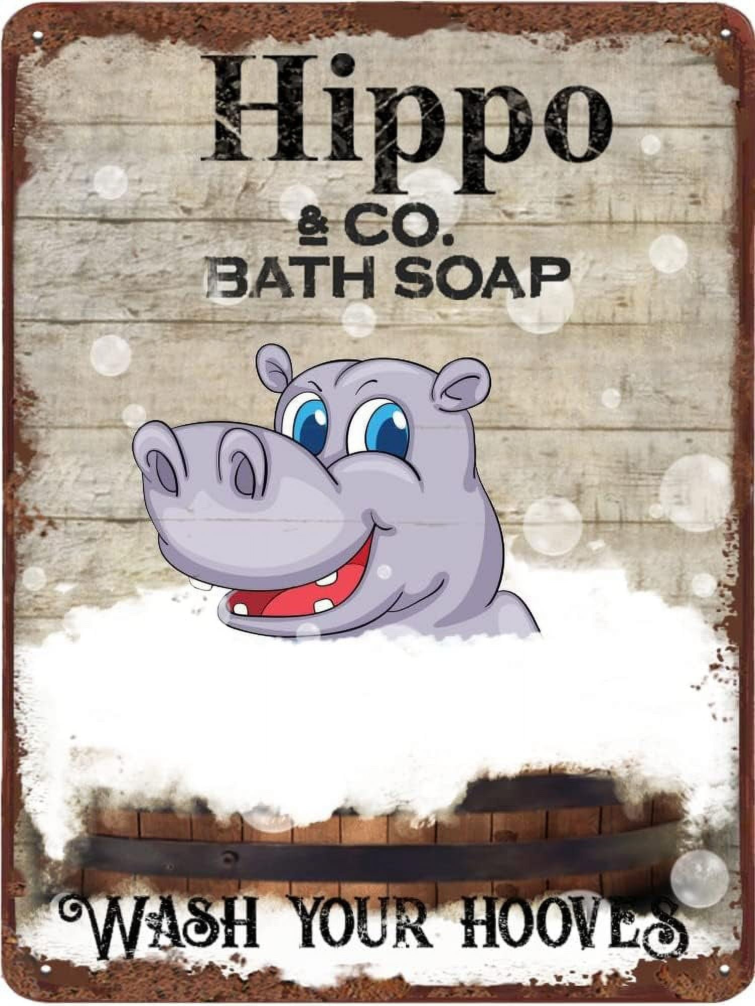 Retro Tin Sign Hippo Bathroom Hippo Toilet Wash Your Hoov Poster ...