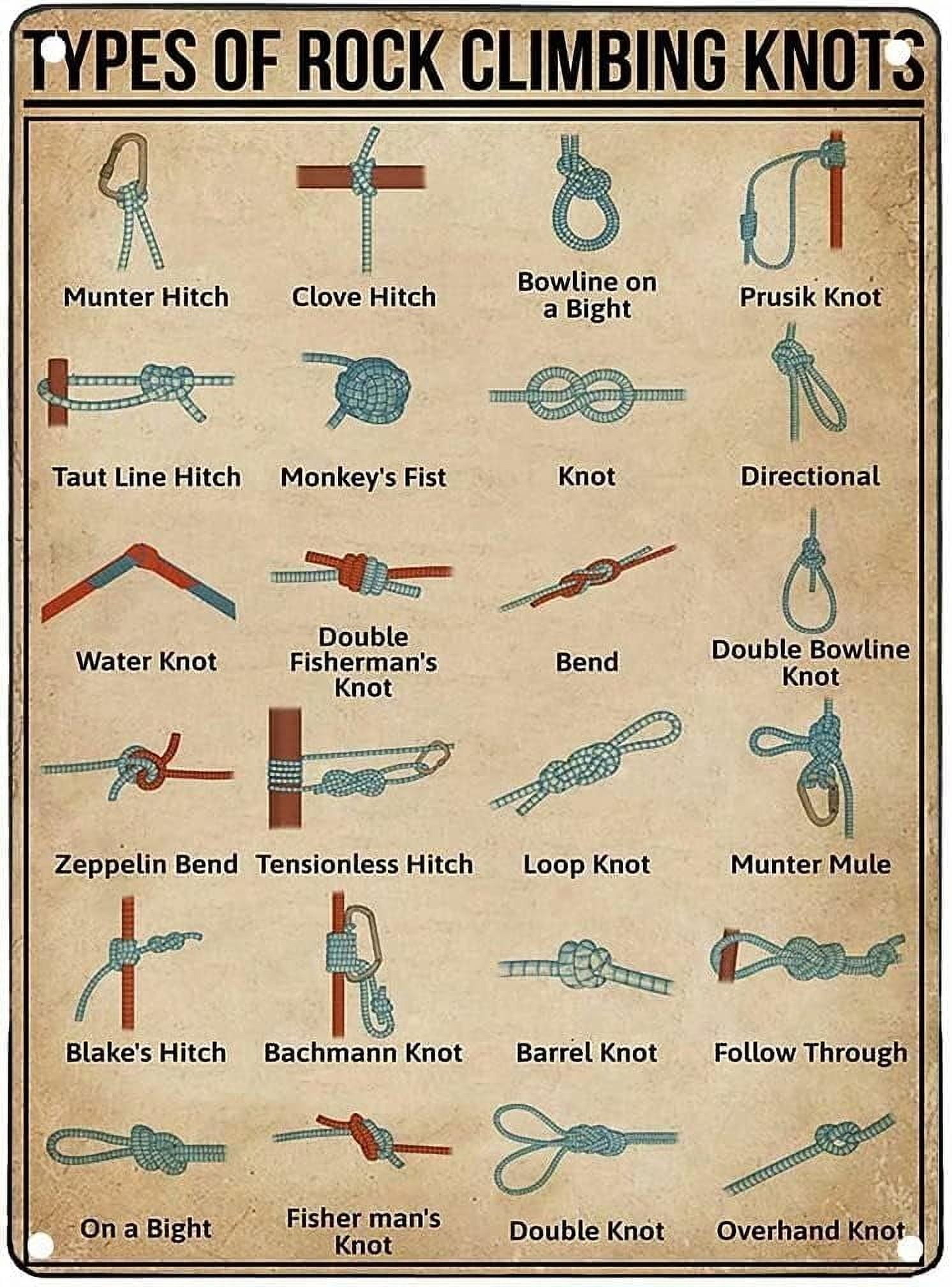 Retro Tin Sign Knowledge Typ Of Rock Climbing Knots Poster 12x8Inches ...