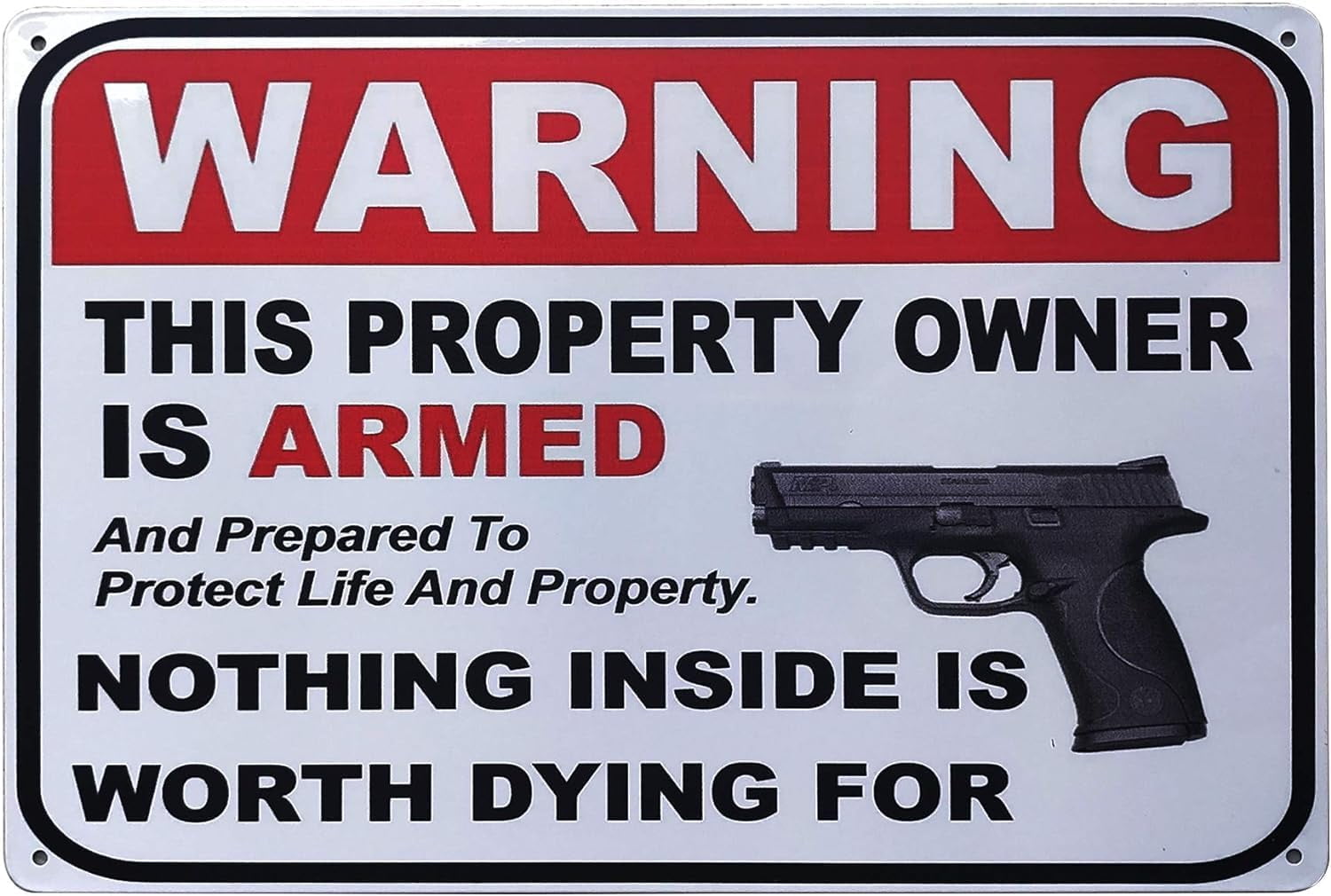 Retro Tin Sign The Owner of This Property is Armed Sign Metal Plaque ...