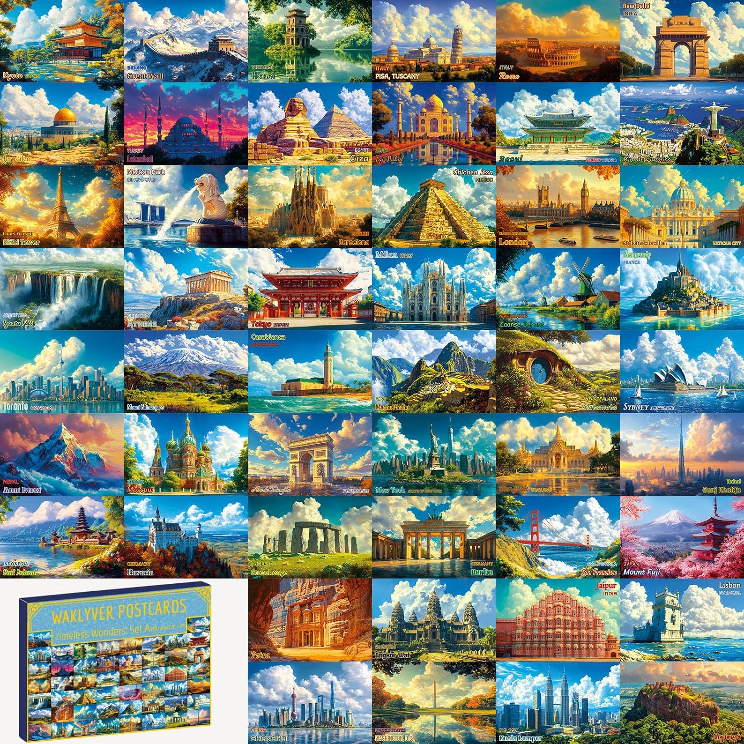 Retro-Tone 50-Pack World Landmark Postcards (6"x4") – Global Icons ...