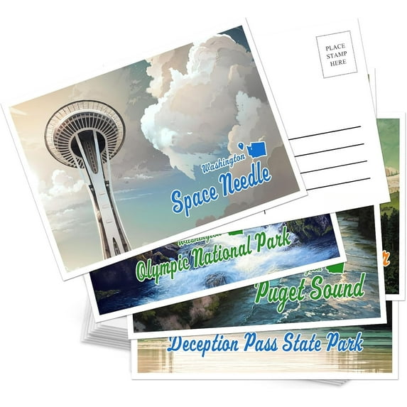 Retro Toned 24-Pack Washington State Postcards (4"x6") – 8 Famous ...